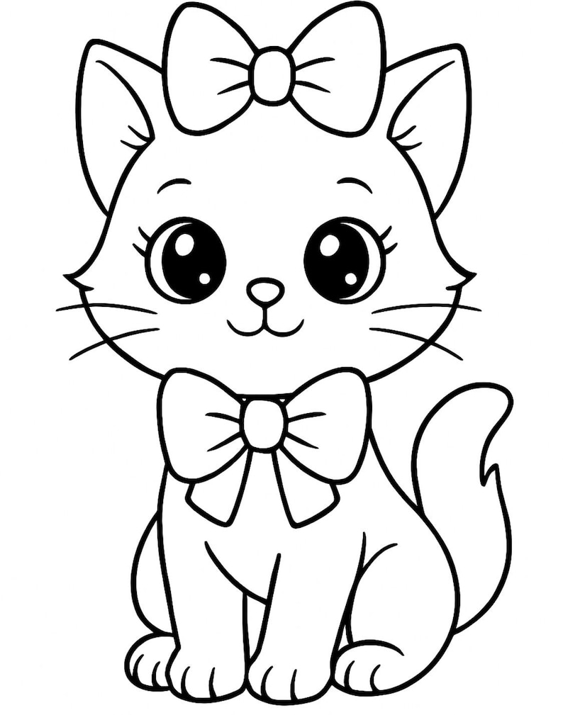 Cute Kawaii Cat Coloring Page | Printable Cat Drawing for Kids ...