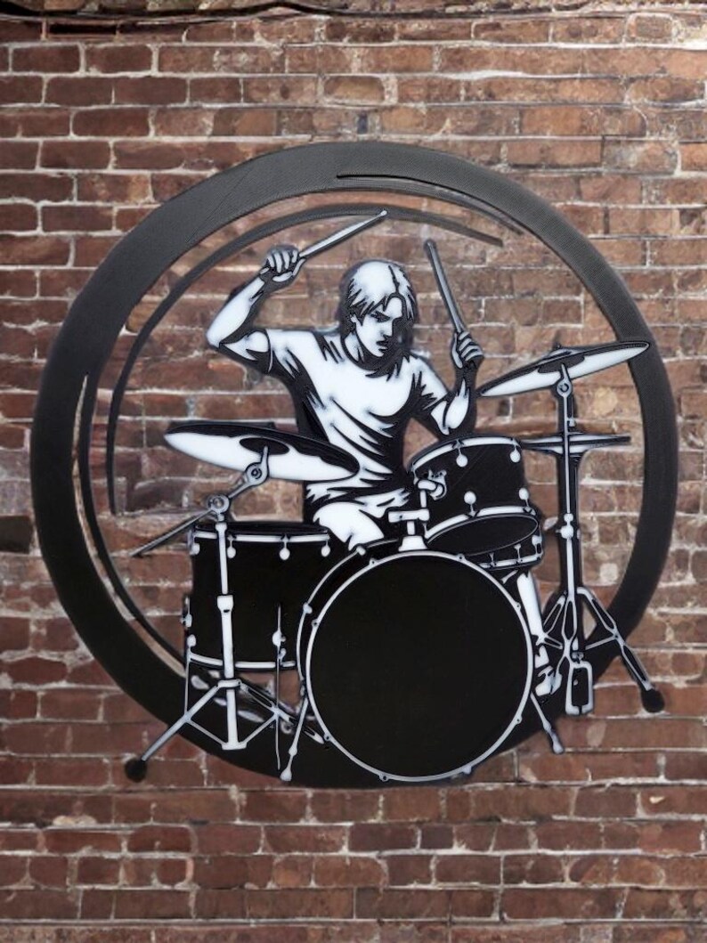 Décoration Murale Drummer Rythmique | Silhouette Batteur 3D | Art Mural ...