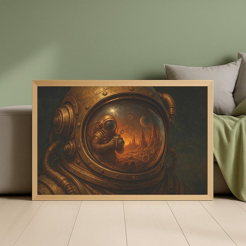 Original Steampunk Copper Helmet Astronaut Print | Sci-fi Mars ...