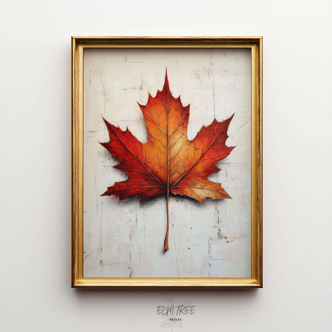 Autumn Maple Leaf Printable Art - Rustic Fall Wall Decor, Large Leaf on ...