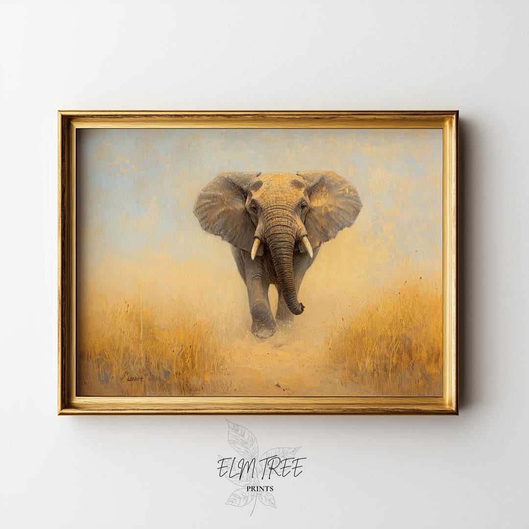 Majestic Elephant Painting, Rustic Safari Printable Wall Art, Natural ...