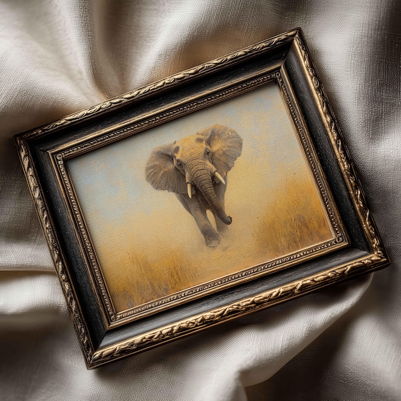 Majestic Elephant Painting, Rustic Safari Printable Wall Art, Natural ...