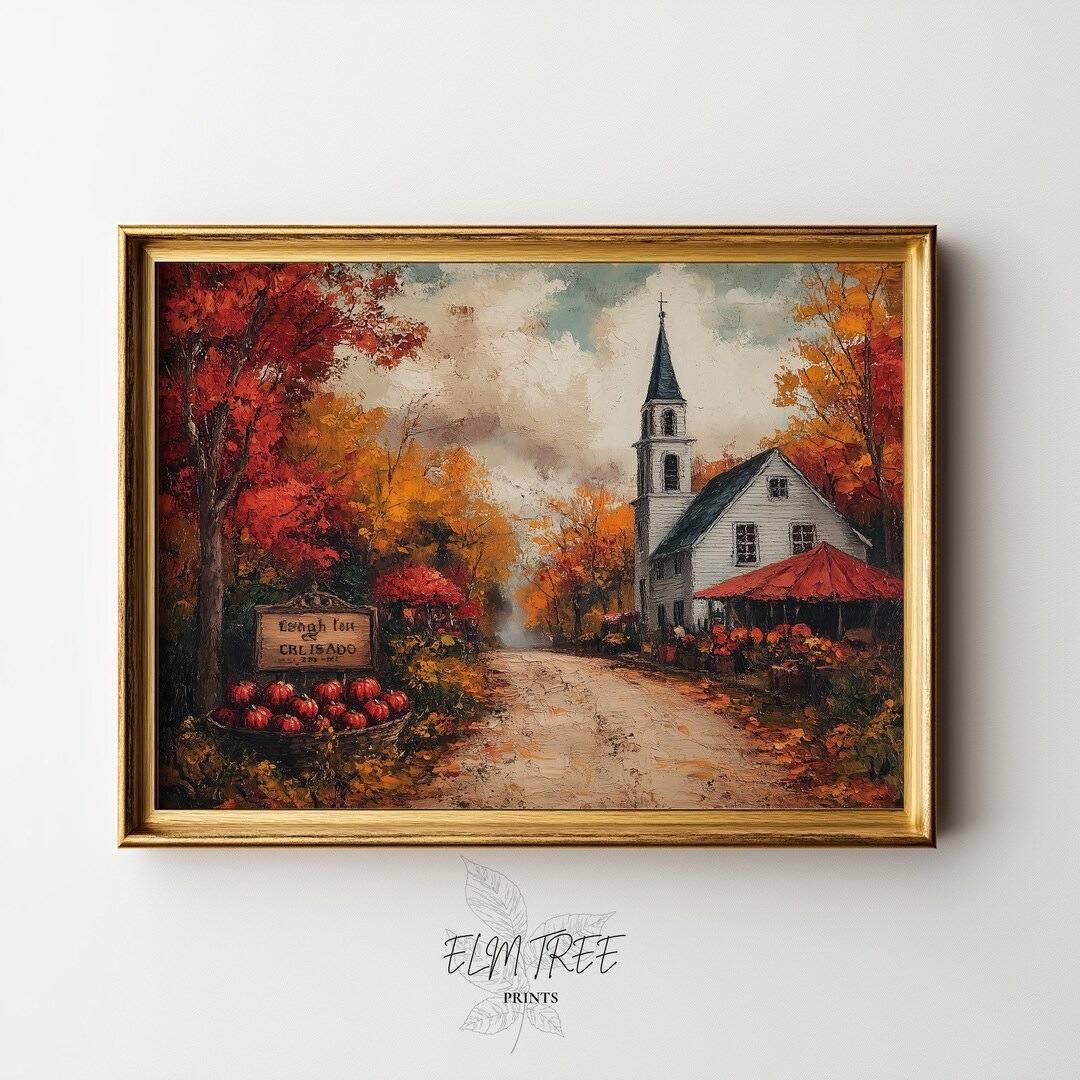 Early American Colonial Street Scene in Fall - Rustic Autumn Landscape ...