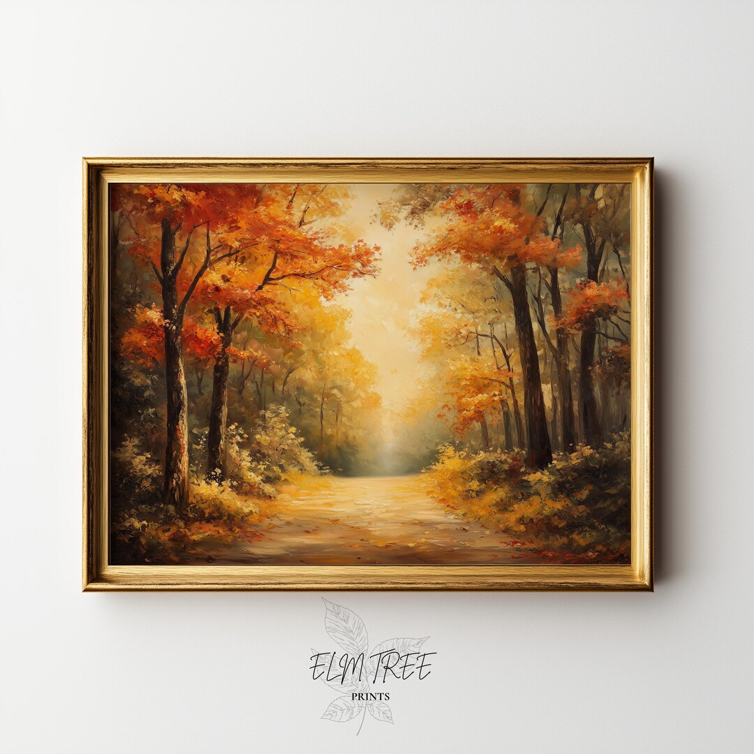Autumn Forest Path Printable Art - Vintage Oil Painting, Rustic Fall ...