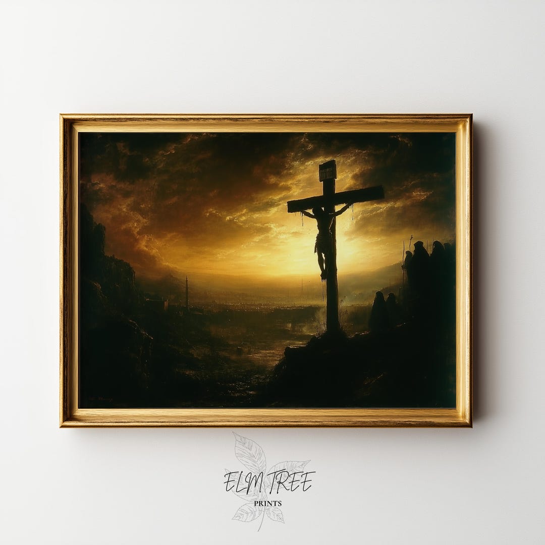 Christian Wall Art - Crucifixion Scene on Golgotha, Dramatic Vintage ...