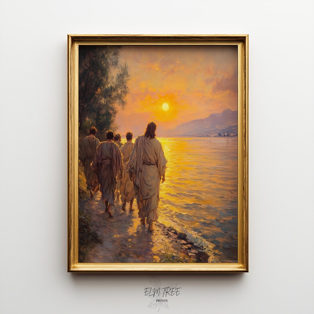 Spiritual Shoreline Scene Printable - Jesus Walking, Disciples Follow ...