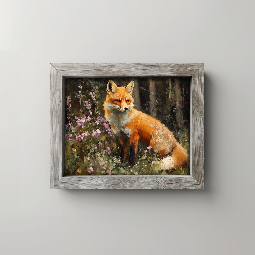 Rustic Red Fox in Spring Bloom - Printable Wildlife Art, Nature Wall ...