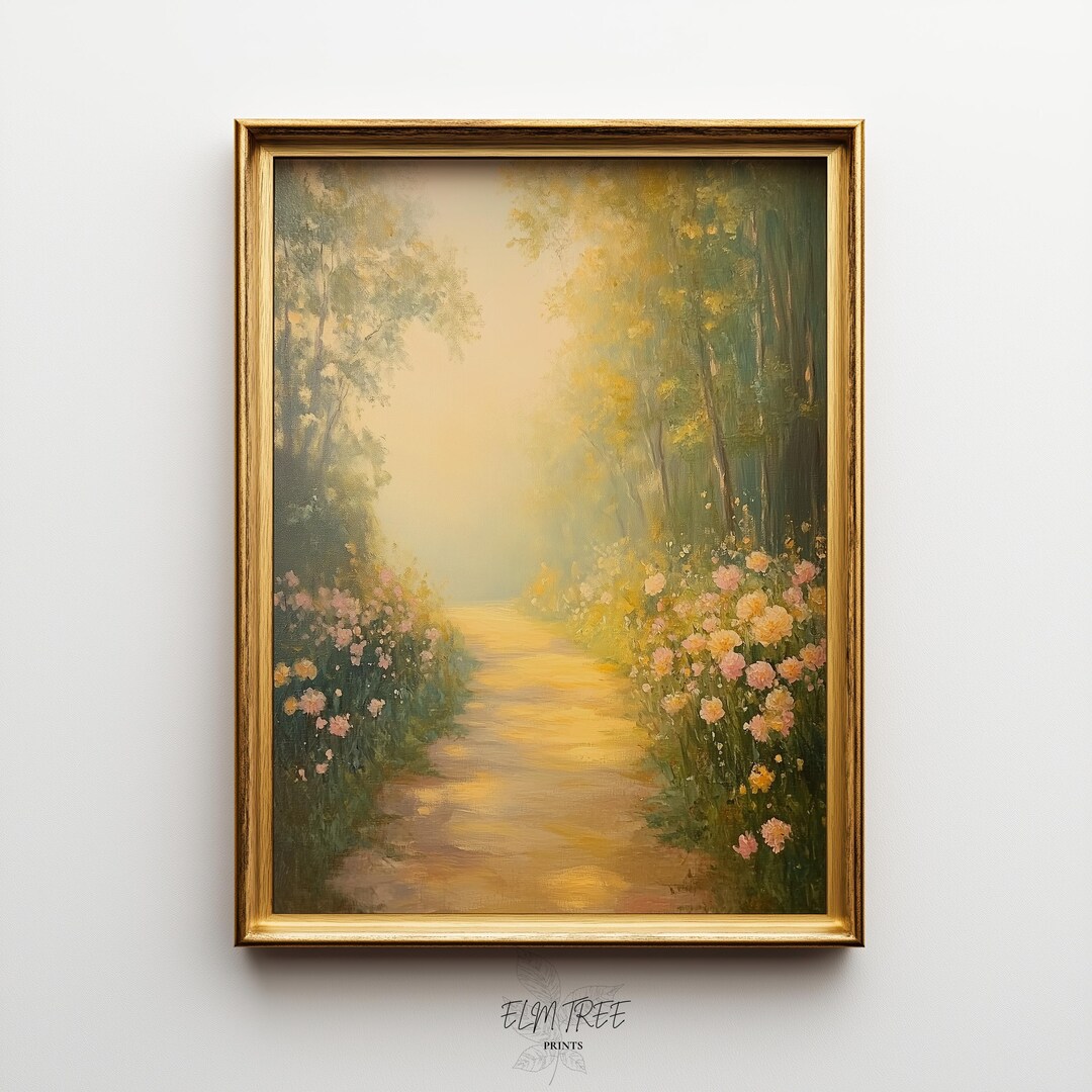 Cottagecore Spring Woodland Path Printable - Painterly Rustic Landscape ...