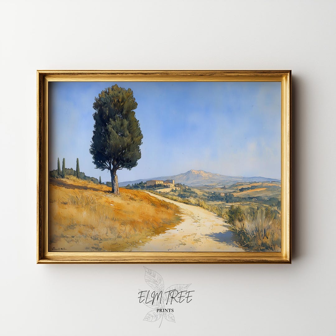 Rustic Cypress Tree Painting - Printable Landscape Art, Earthy Rural ...
