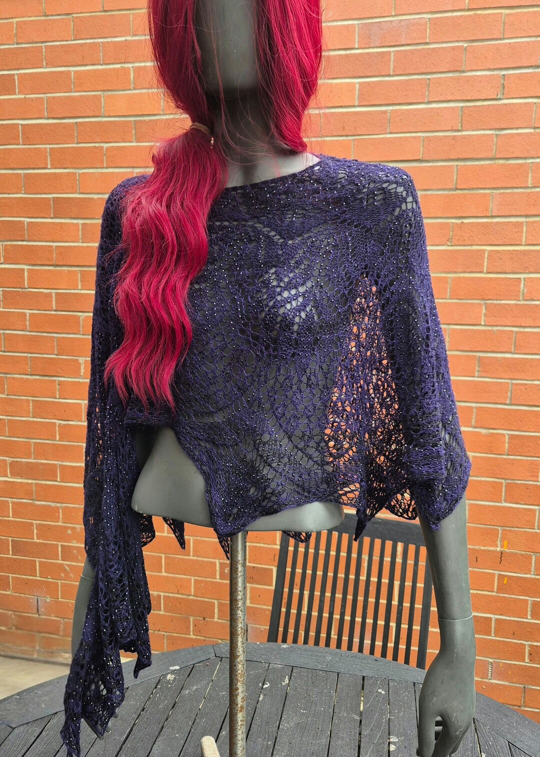 Handknit Beaded Silk Shawl, Luxury Shawl, Goth Shawl, Wedding Shawl ...