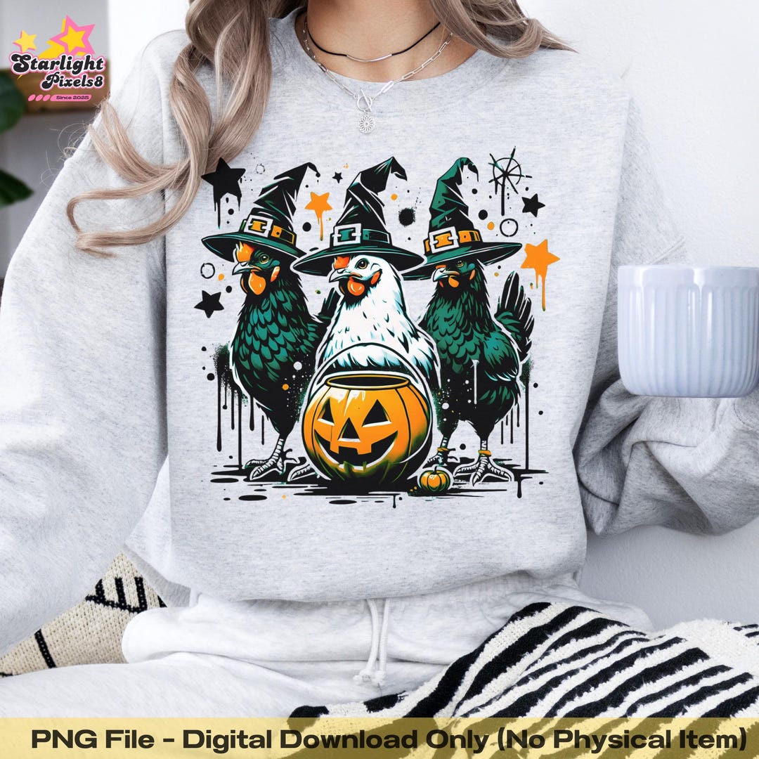 Witch Chickens Halloween PNG: Funny Farmhouse Clipart (digital Download ...
