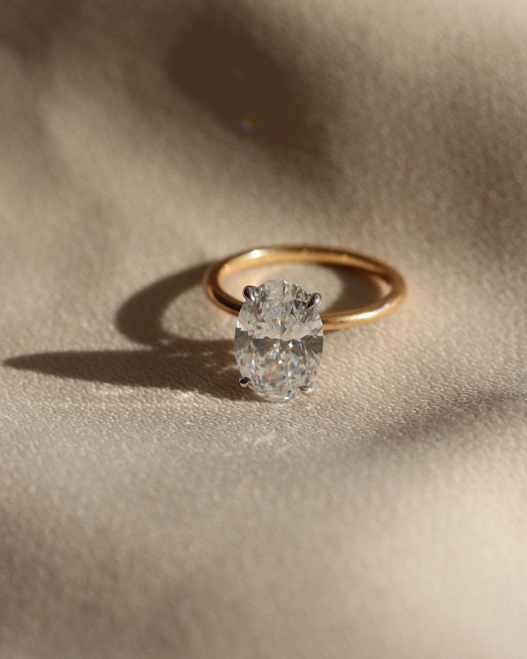 Solitaire Moissanite Engagement Ring, Two Tone Oval Diamond Ring ...