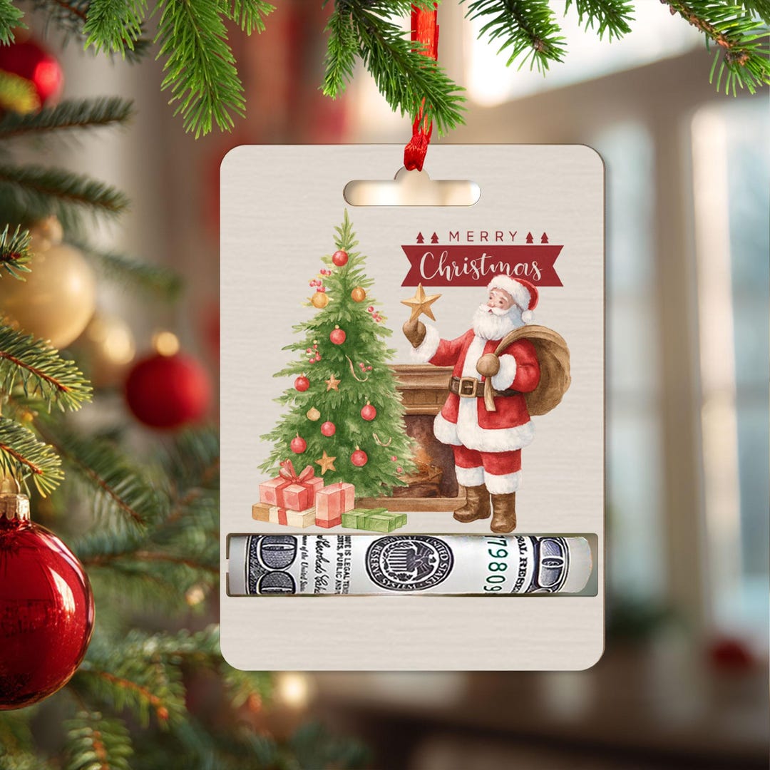 Santa Claus Money Holder Ornament, Christmas Tree Wood Dollar Holder ...