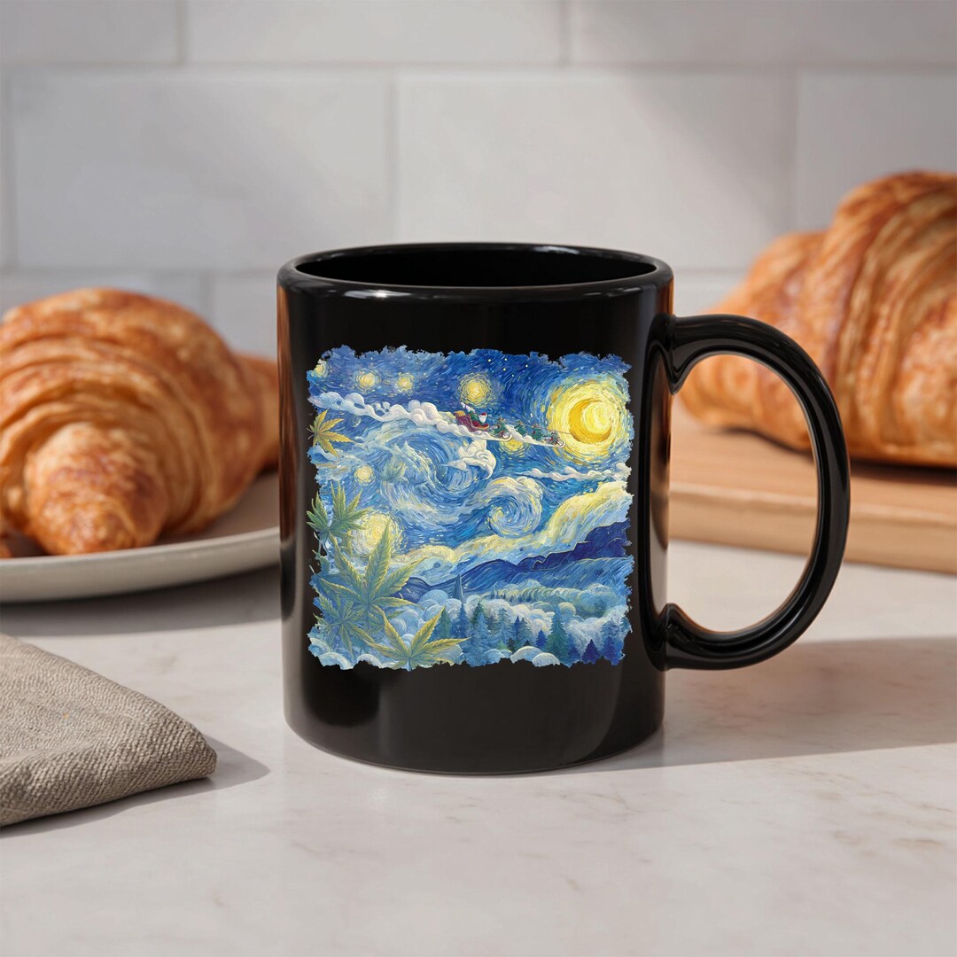 Starry Night Ceramic Mug, Van Gogh Inspired Coffee Cup, Black Ceramic ...