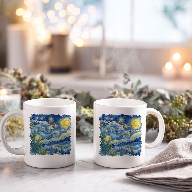Starry Night Ceramic Mug, Van Gogh Inspired Coffee Cup, Black Ceramic ...