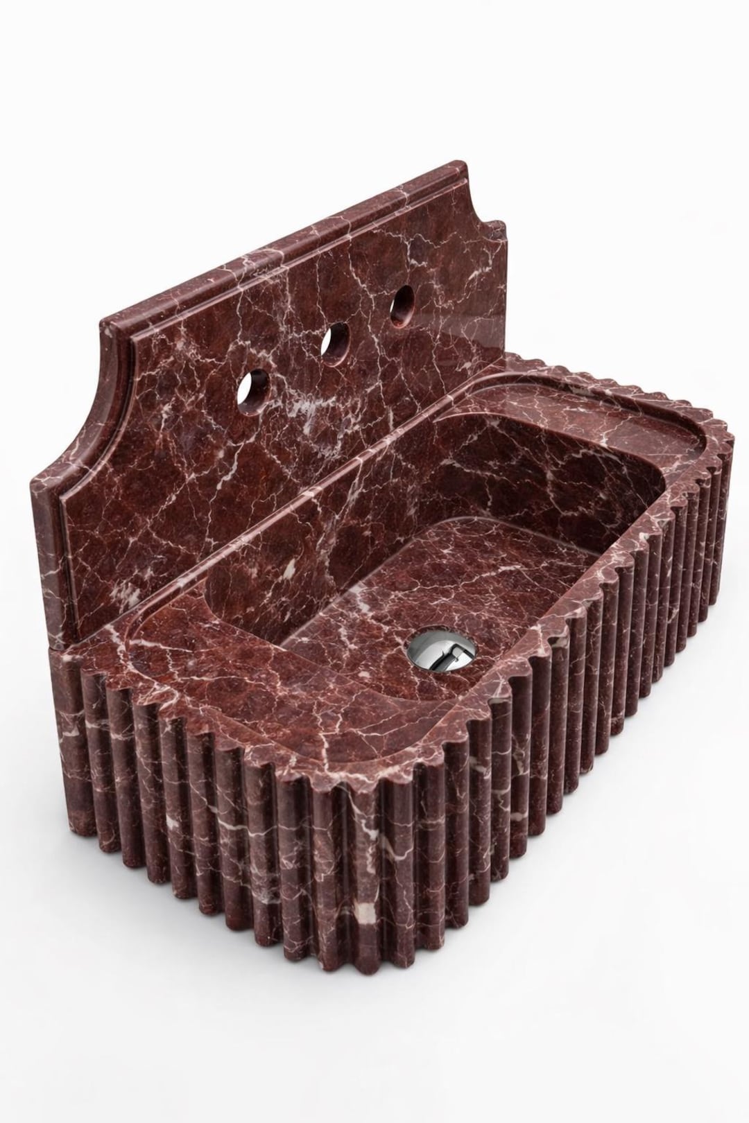 Rosso Levanto Marble Fluted Floating Sink: Natural Stone Wall Mount ...