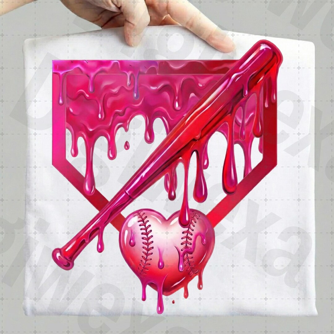 Baseball Valentine Drip PNG, Melting Heart Bat Home Plate, Pink Slime ...