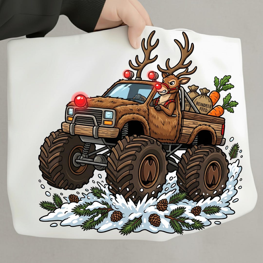 Reindeer Monster Truck PNG, Christmas Mudding Sublimation, Rudolph ...