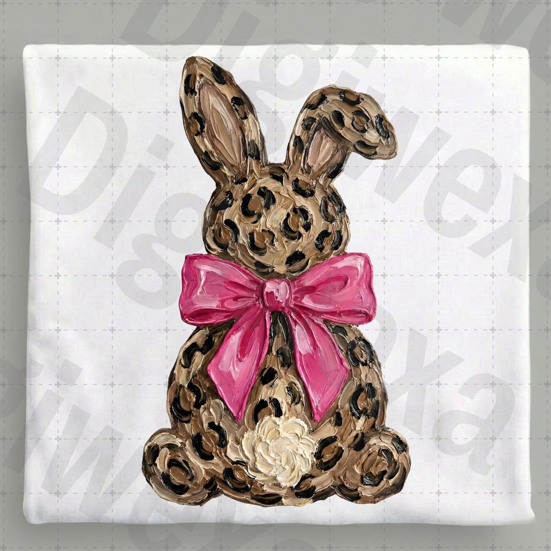 Impasto Leopard Bunny PNG, Pink Bow Easter, Oil Painting Texture ...