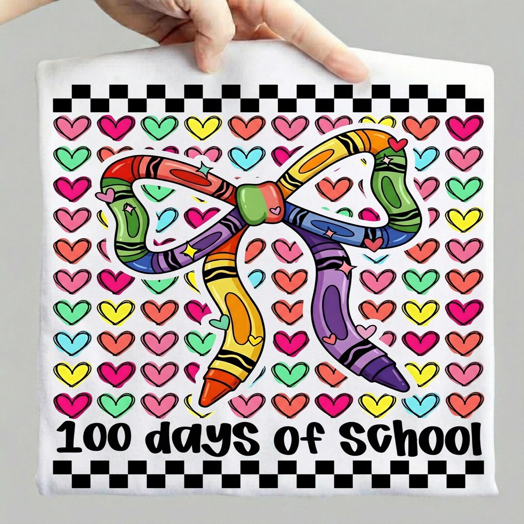 100 Days of School PNG | Colorful Crayon Bow Rainbow Heart Design ...
