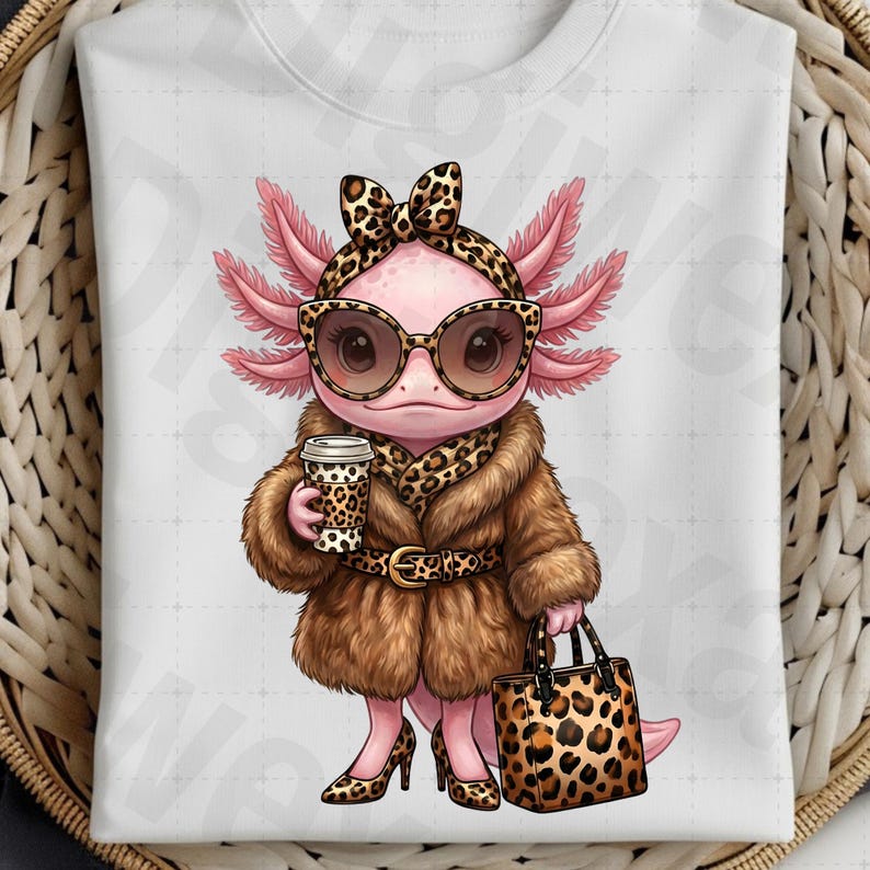 Boujee Axolotl PNG, Glam Leopard Print Sublimation, Fashion Axolotl ...