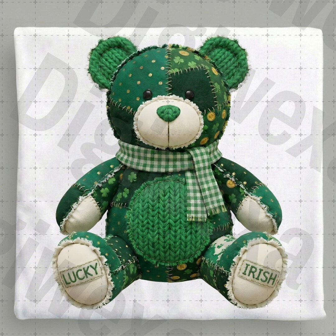 Faux Applique Teddy Bear PNG, St Patricks Day Sublimation, Patchwork ...