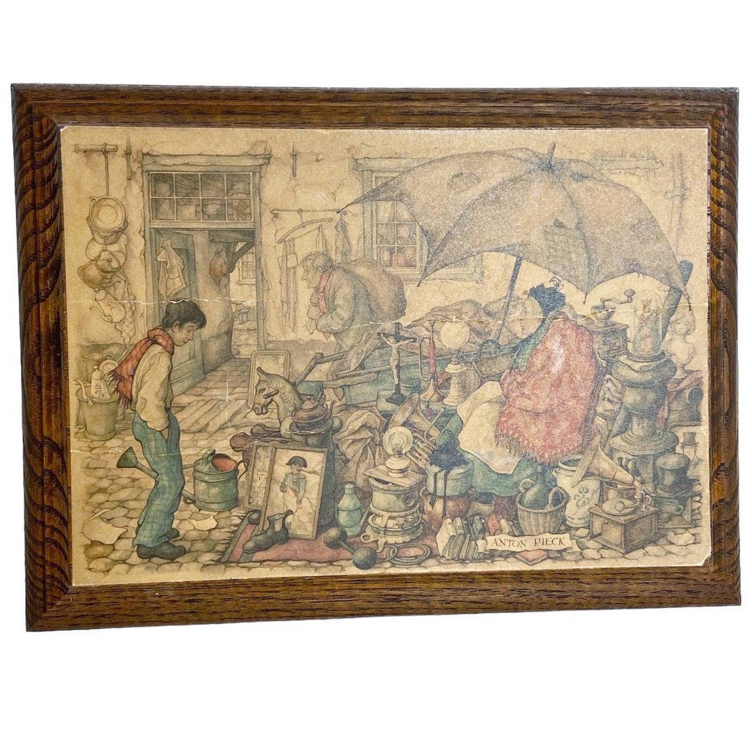 Vintage Anton Pieck Street Market Scene on Wood Plaque Art Print - Etsy