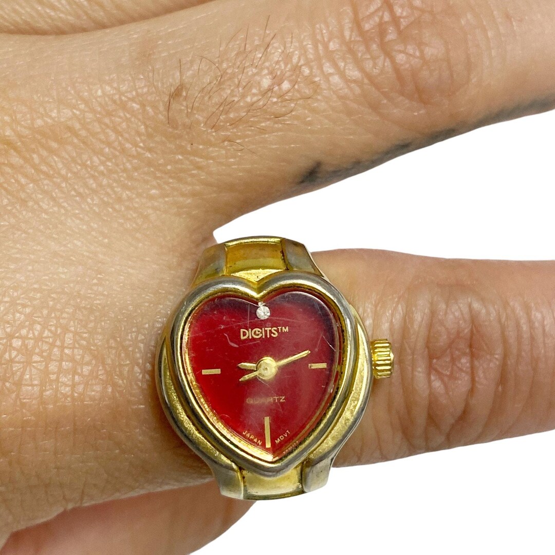 Vintage Digits Bonetto Red Heart Face Analog Watch Ring - Etsy