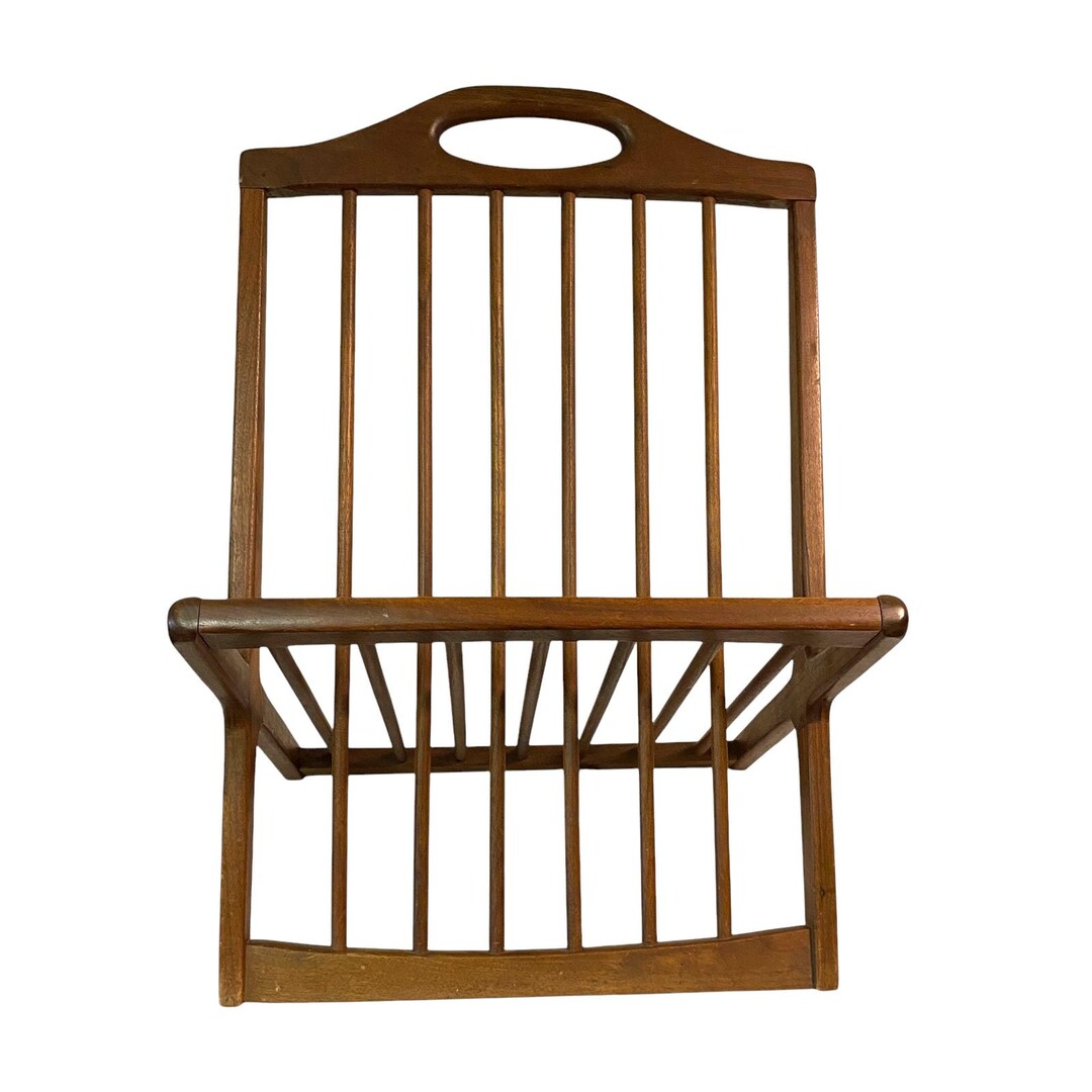 Vintage MCM Walnut Spindle Wood Magazine Book Decorative Rack - Etsy