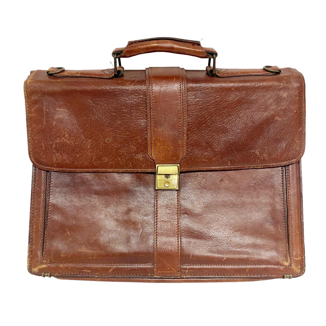 Vintage Brown Distressed Leather Lockable Top Handle Briefcase Case - Etsy
