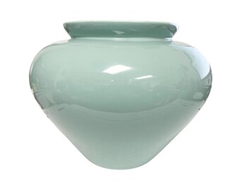 Vintage Hand Painted Bohemian Teal Pottery Jar / Vase With School of ...