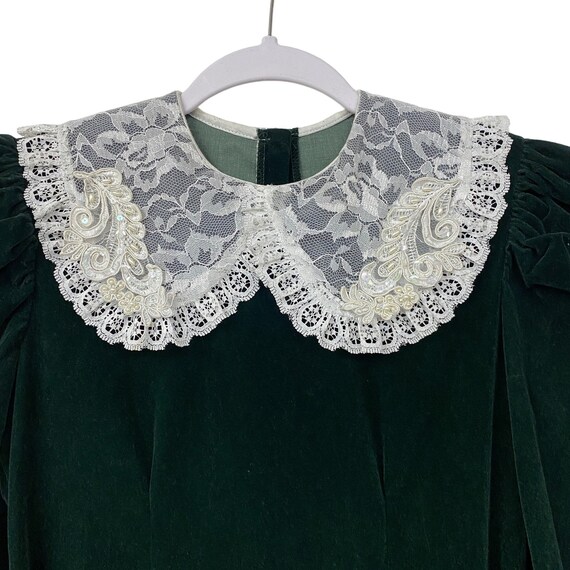 Vintage Sarah Too Girls Size 12 Green Velvet Lace Bib… - Gem