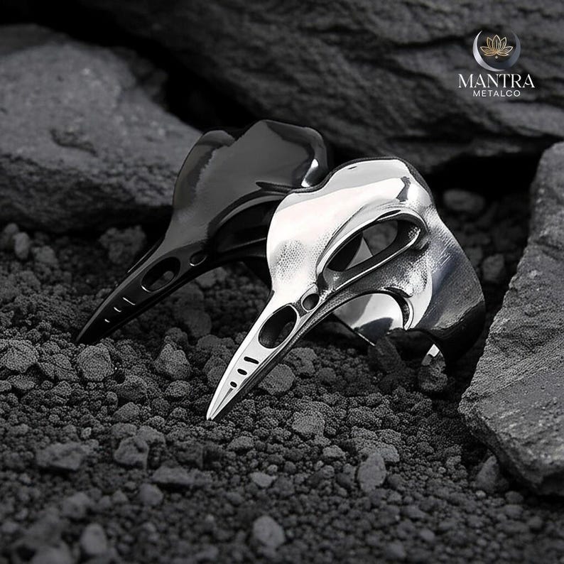 Viking Black Crow Skull Ring, Gothic Stainless Steel Ring for Him ...