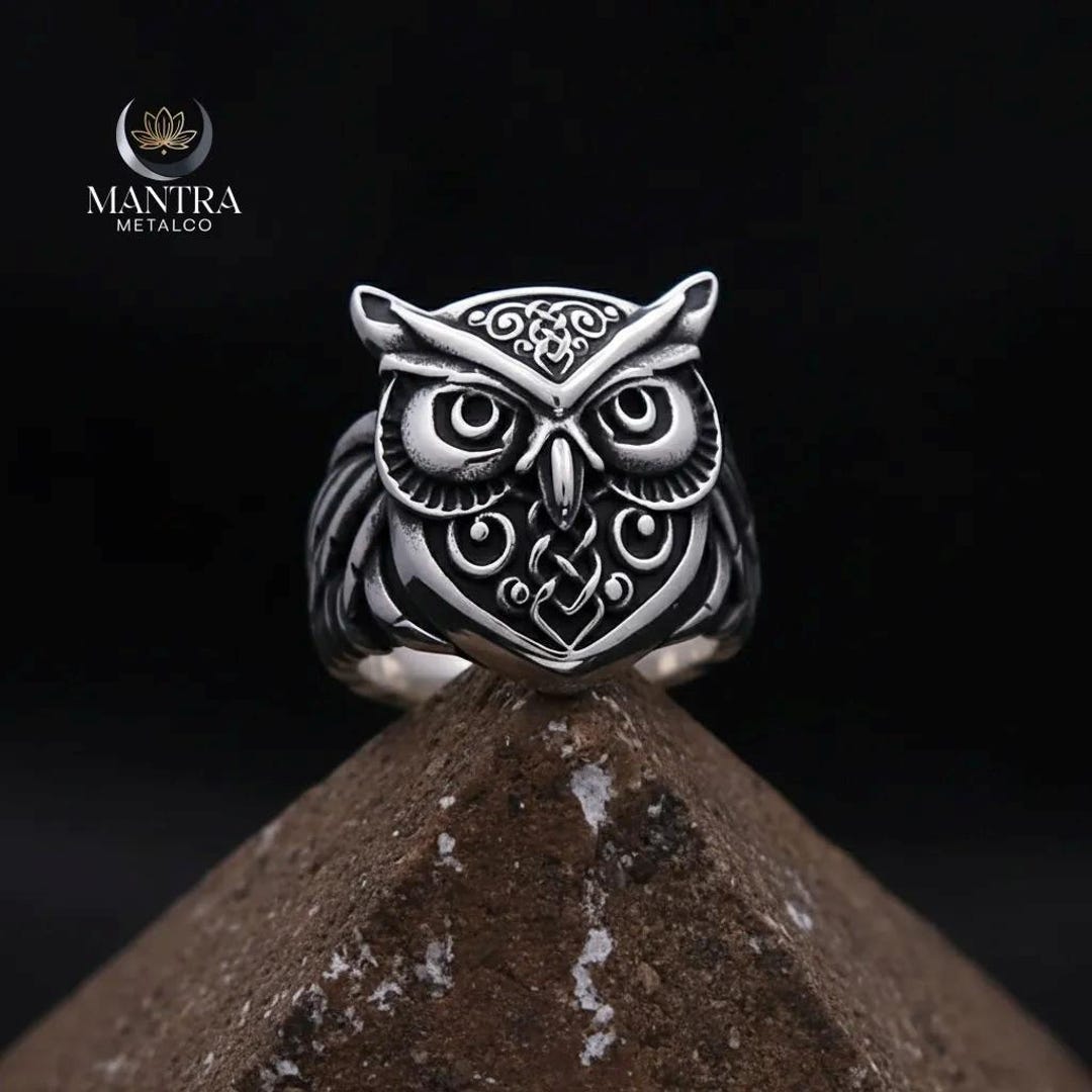 Vintage Stainless Steel Odin Nordic Owl Ring, Viking Jewelry, Gothic ...