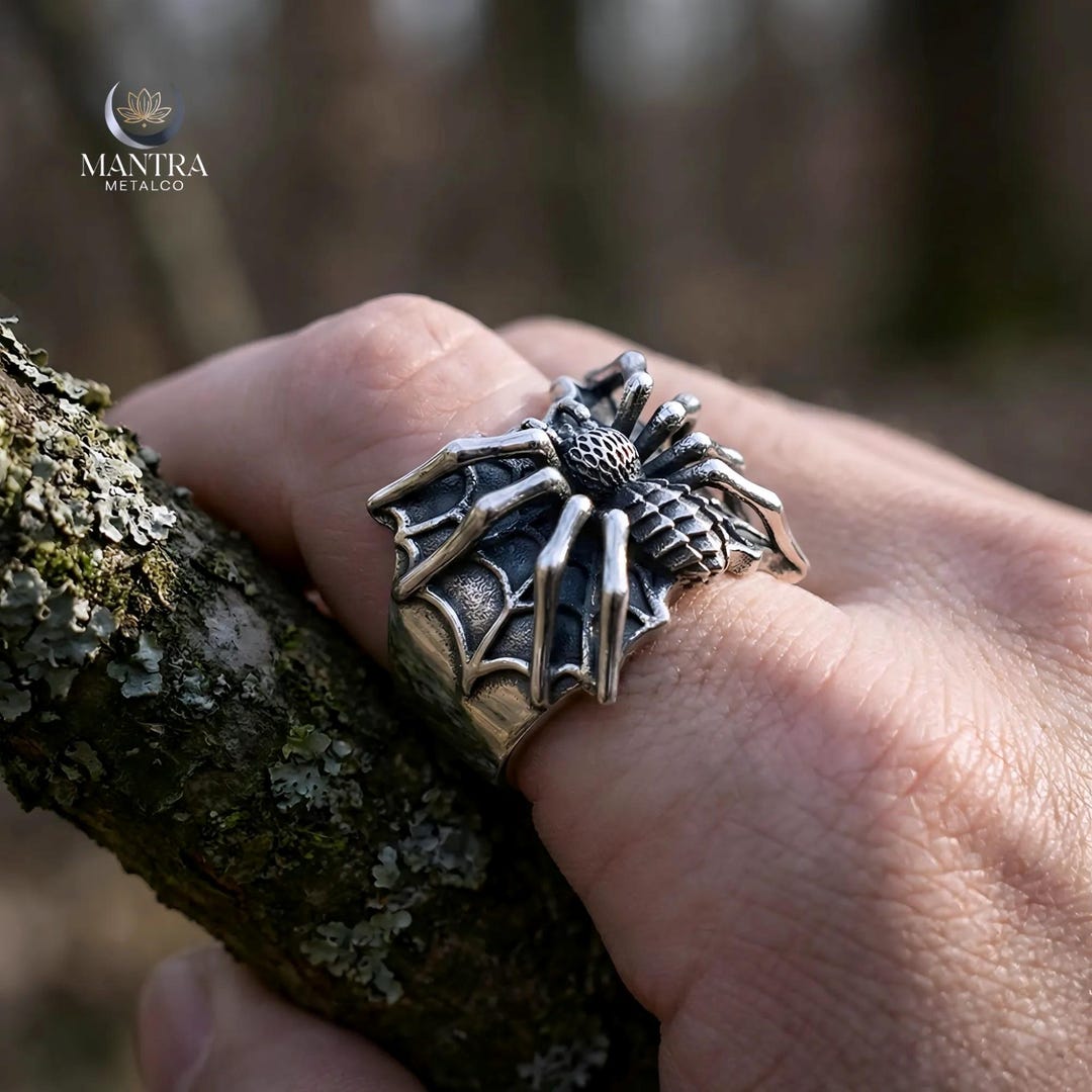 925 Sterling Silver Spider Ring, Gothic Statement Ring, Adjustable Punk ...