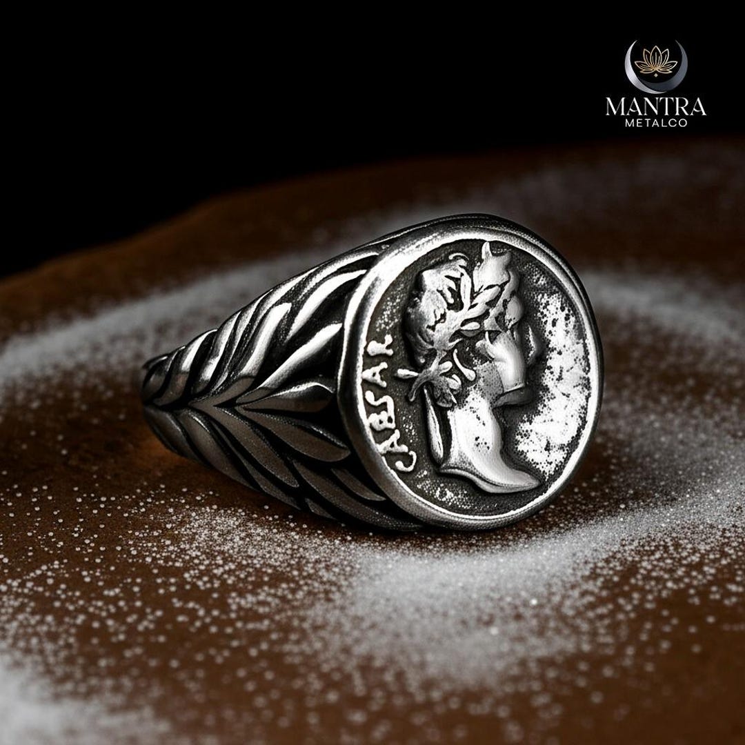 Vintage Coin Ring, Gothic Signet Ring, 316L Stainless Steel Caesar Ring ...
