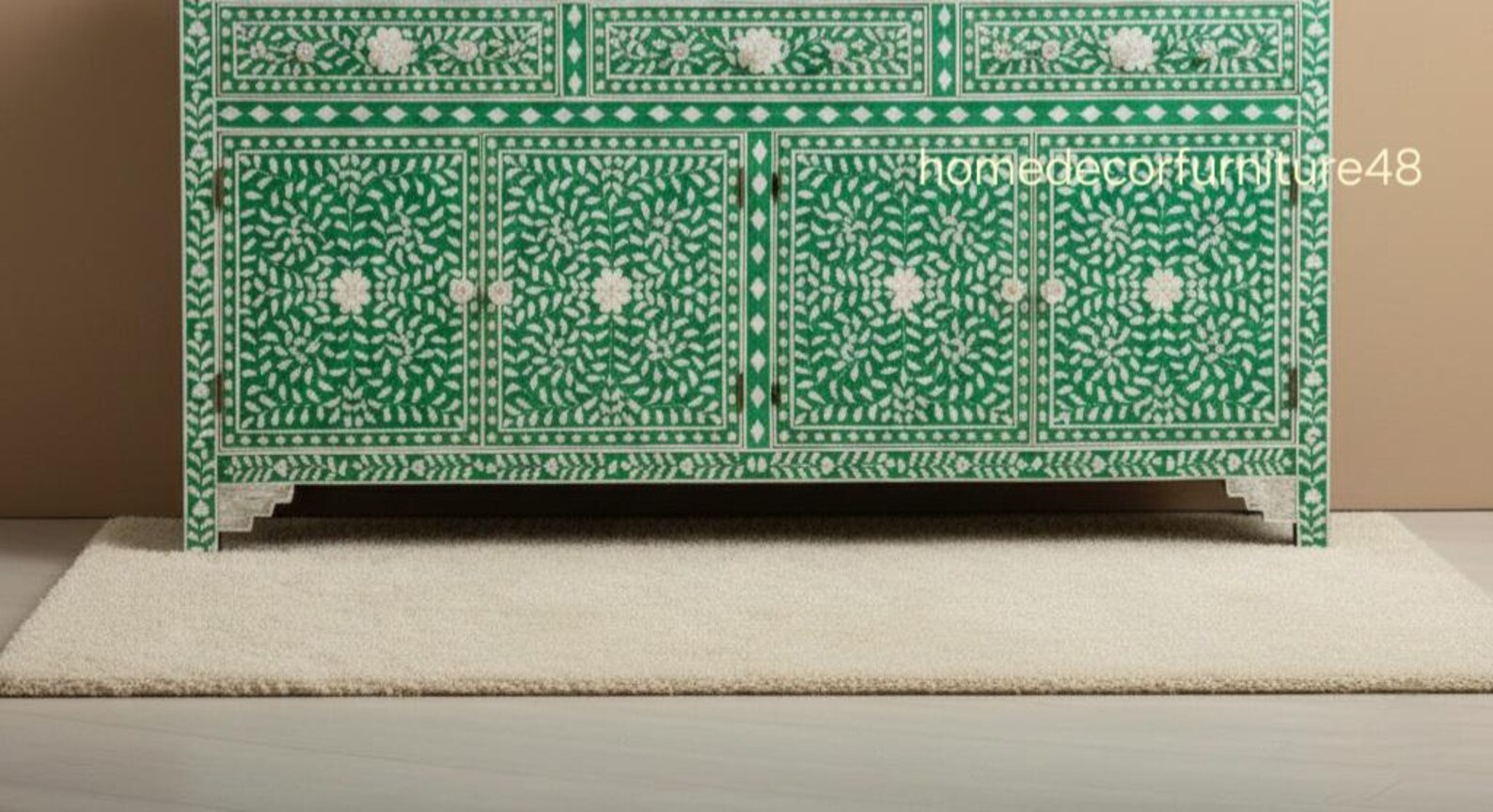 Green Floral Bone Inlay Sideboard Cabinet With Handcrafted Pattern ...