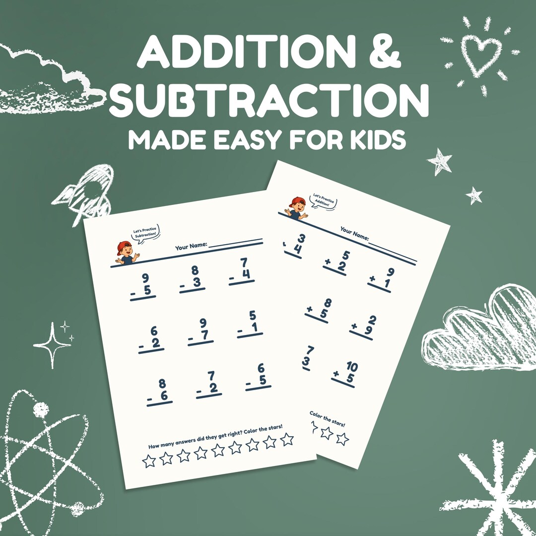 20 Printable Addition & Subtraction Workbook: Fun Math Activities for ...