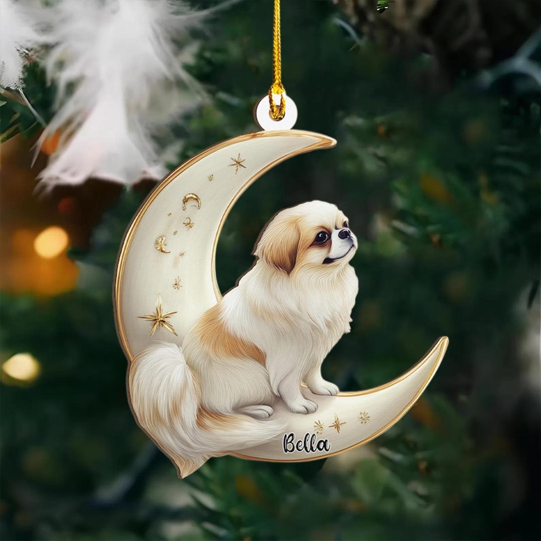 Personalized Japanese Chin Dog on Moon Ash Plywood Ornament Flat 2D ...