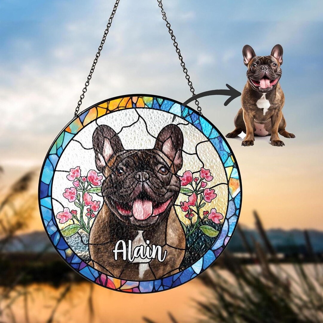 Custom Pet Portrait Stained Glass Suncatcher, Stained Glass Dog ...
