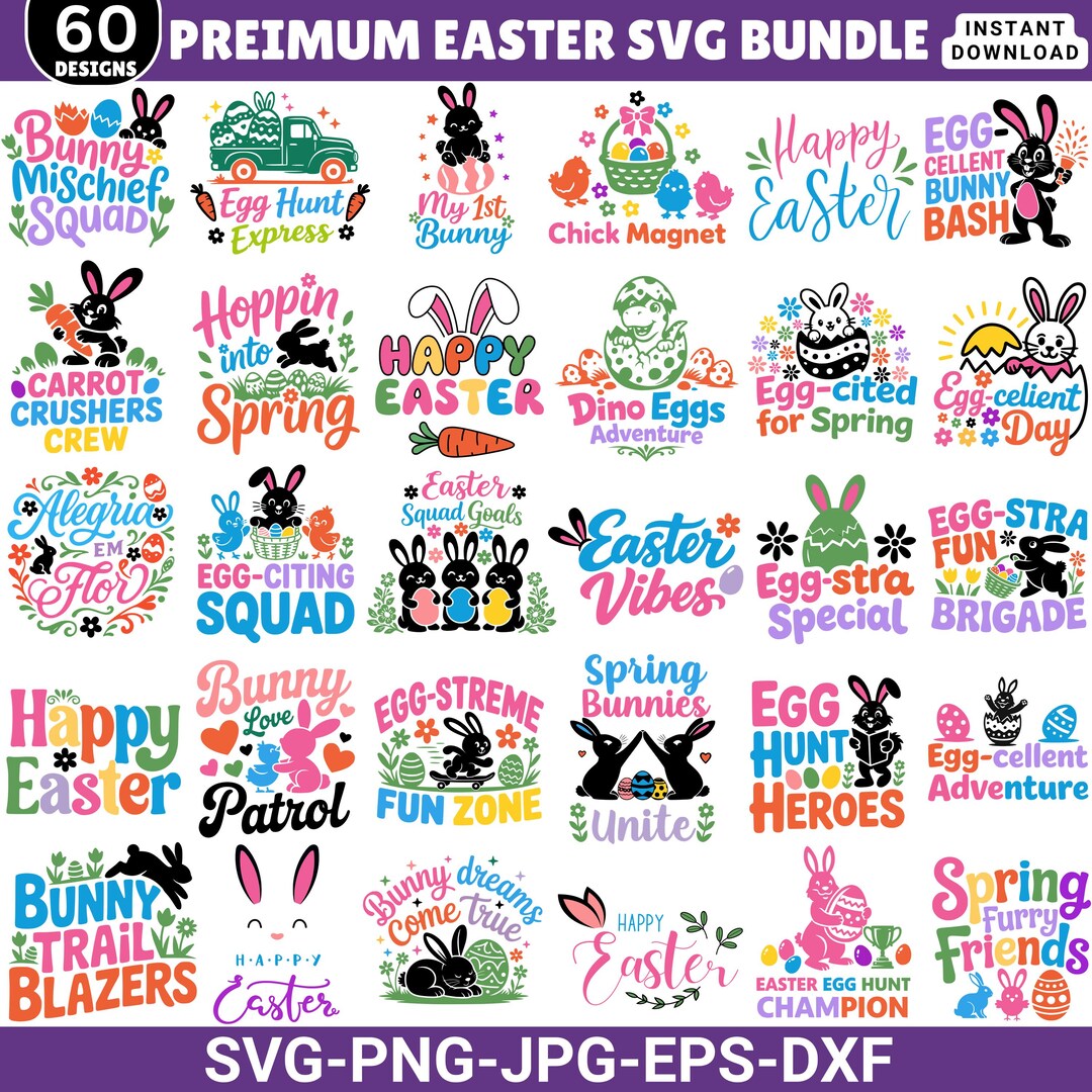 Easter SVG Bundle, Retro Spring Designs, Happy Egg Hunt Cut Files ...