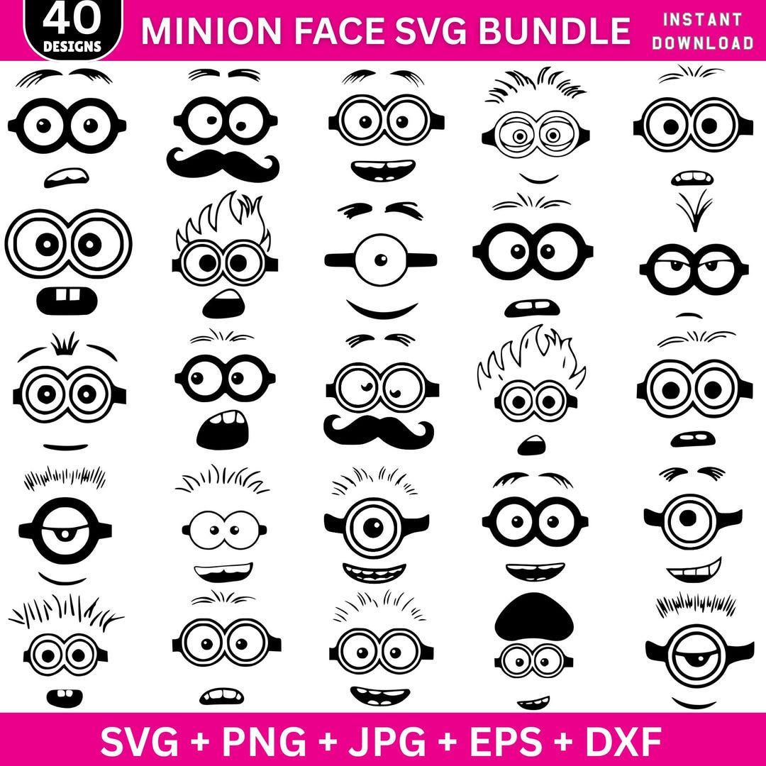 Minion Face SVG Bundle | 40 Cartoon Designs (digital Download) - Etsy