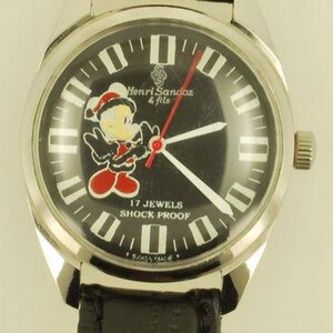 Henry Sandoz & Fils "mickey Mouse Santa" Vintage Wrist Watch, 17 Jewels ...