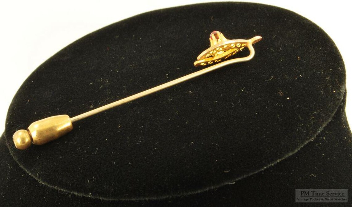 Yellow Gold (filled) & Ruby Wishbone-shaped Vintage Stick Pin, Raised ...