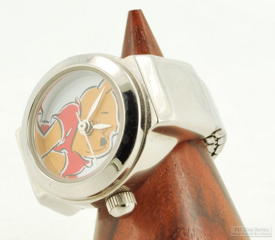 Timex for Disney Quartz winnie the Pooh Ring Watch, Heavy Chrome Round ...