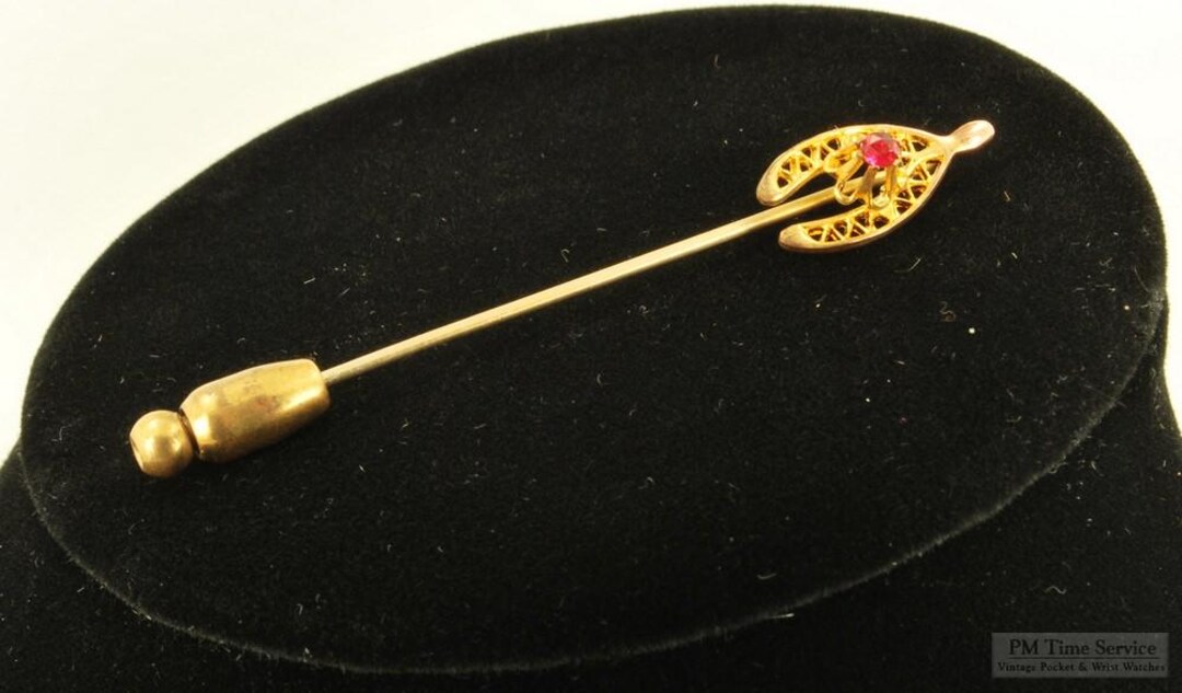 Yellow Gold (filled) & Ruby Wishbone-shaped Vintage Stick Pin, Raised ...