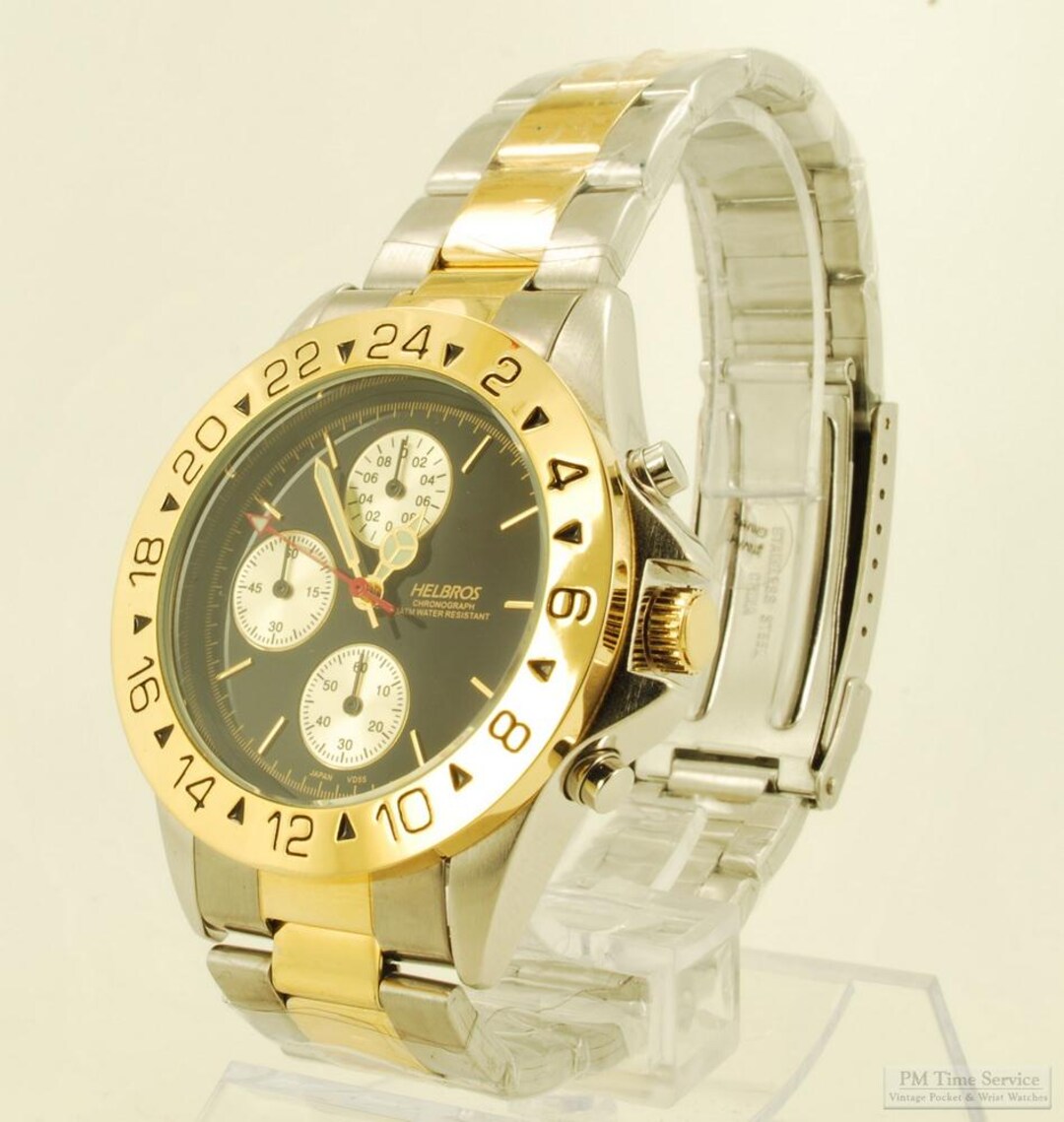 Helbros Quartz Chronograph Wrist Watch, Gold-toned & Stainless Steel ...