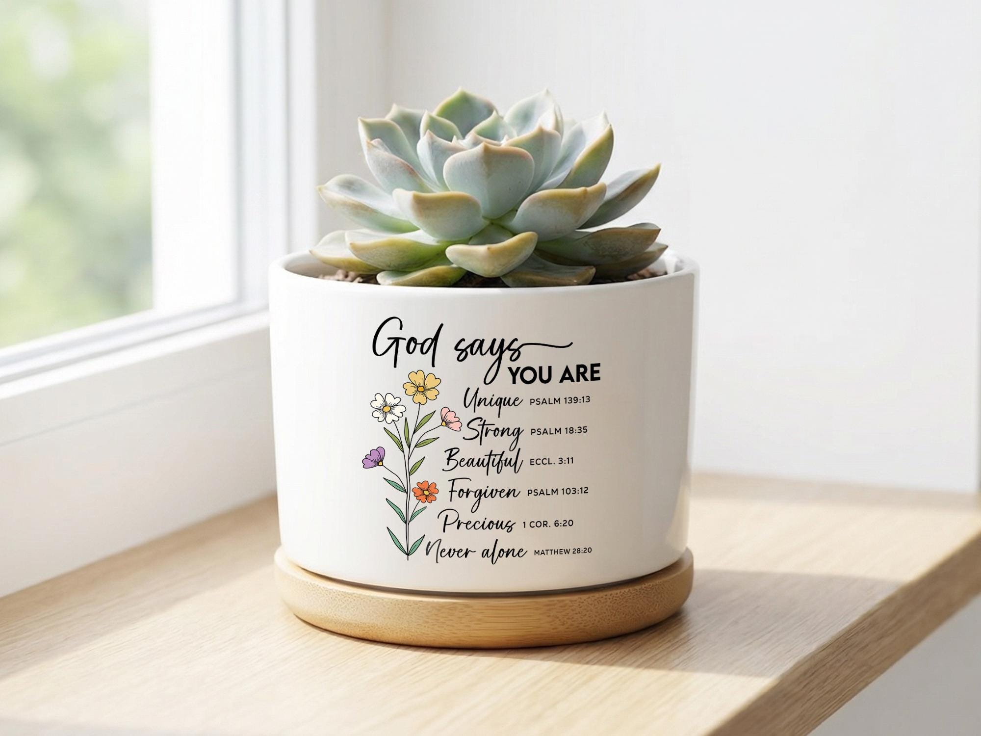 Personalized Christian Ceramic Flower Pot, Custom Name Planter With ...