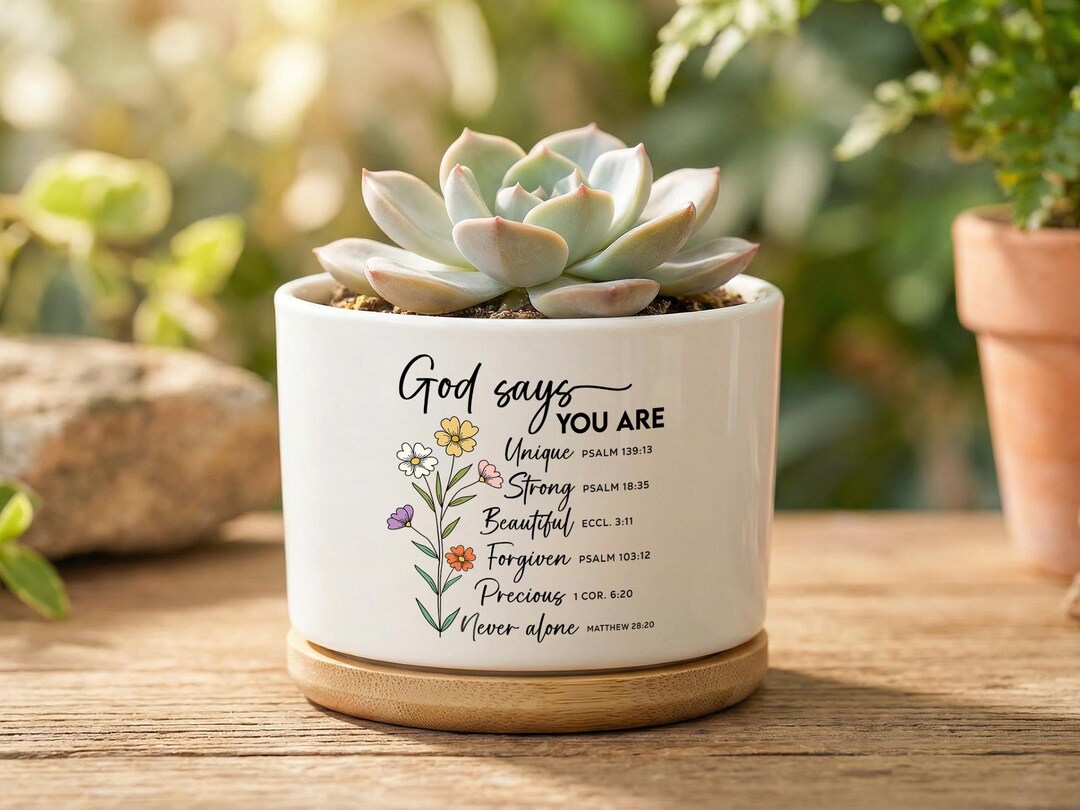 Personalized Christian Ceramic Flower Pot, Custom Name Planter With ...