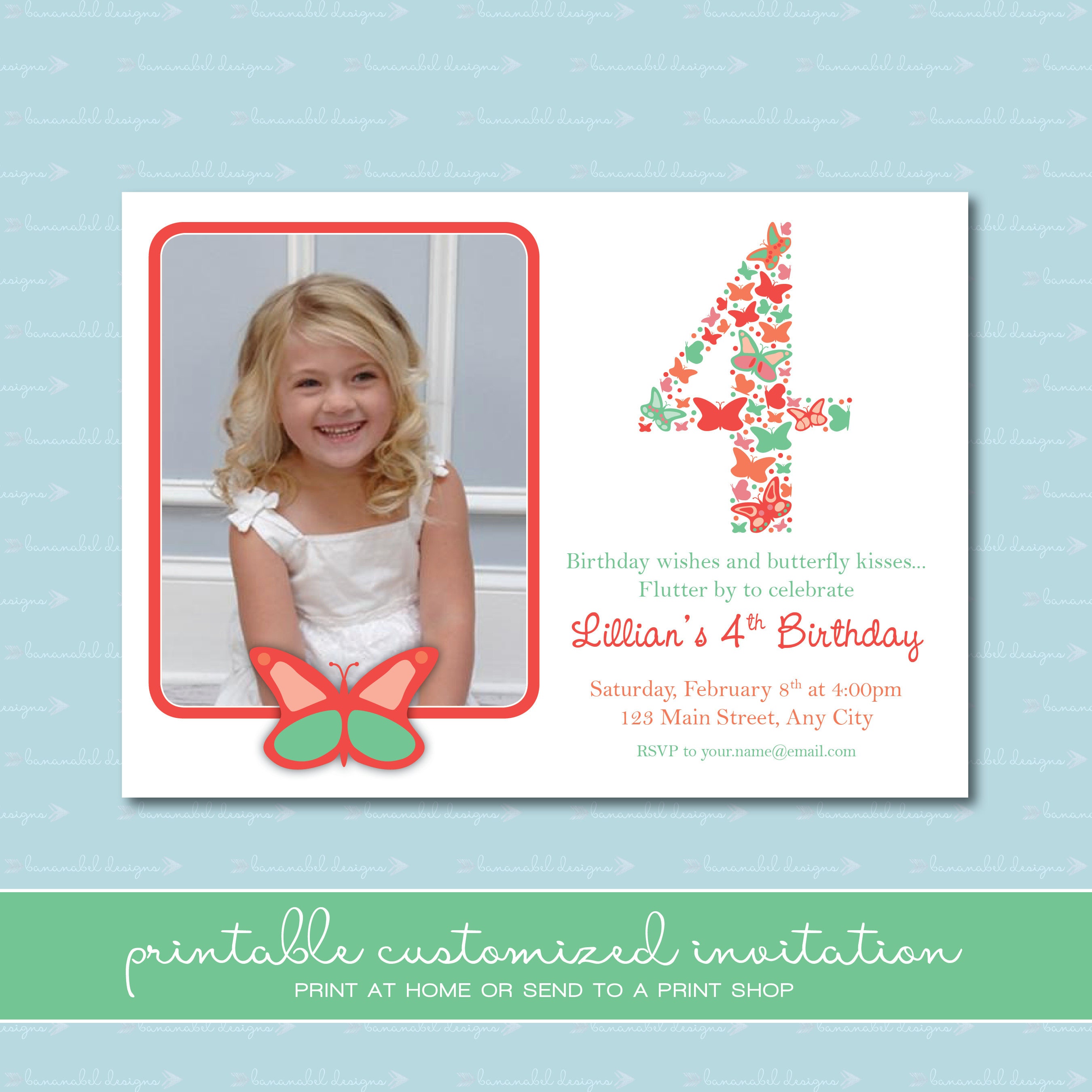 Butterflies Birthday Invitation With Photo | Etsy